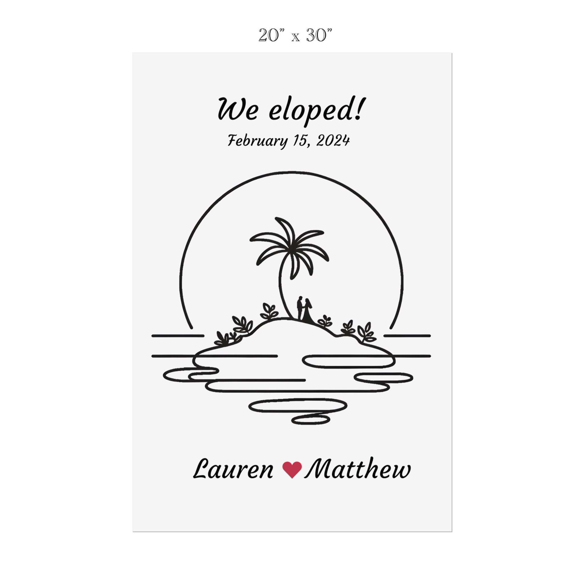 We Eloped Custom Print Line Art Illustration Elopement Announcement ...