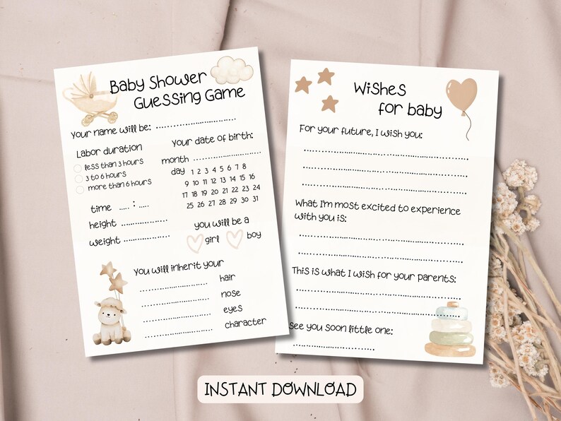 Cute Baby Shower Card | Baby Shower Game | Guessing Game Printable ...
