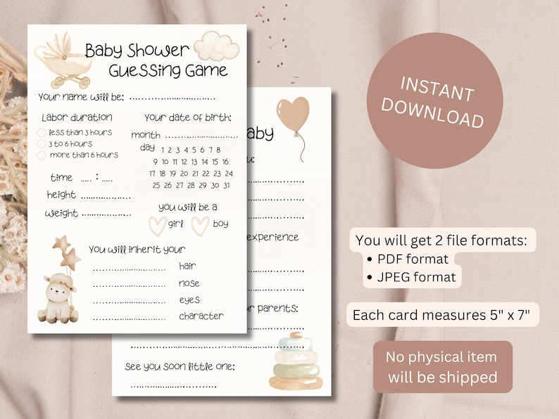 Cute Baby Shower Card | Baby Shower Game | Guessing Game Printable ...