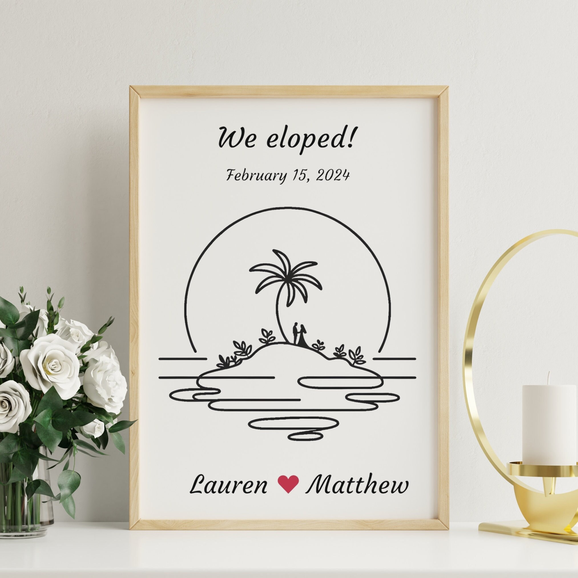 We Eloped Custom Print Line Art Illustration Elopement Announcement ...
