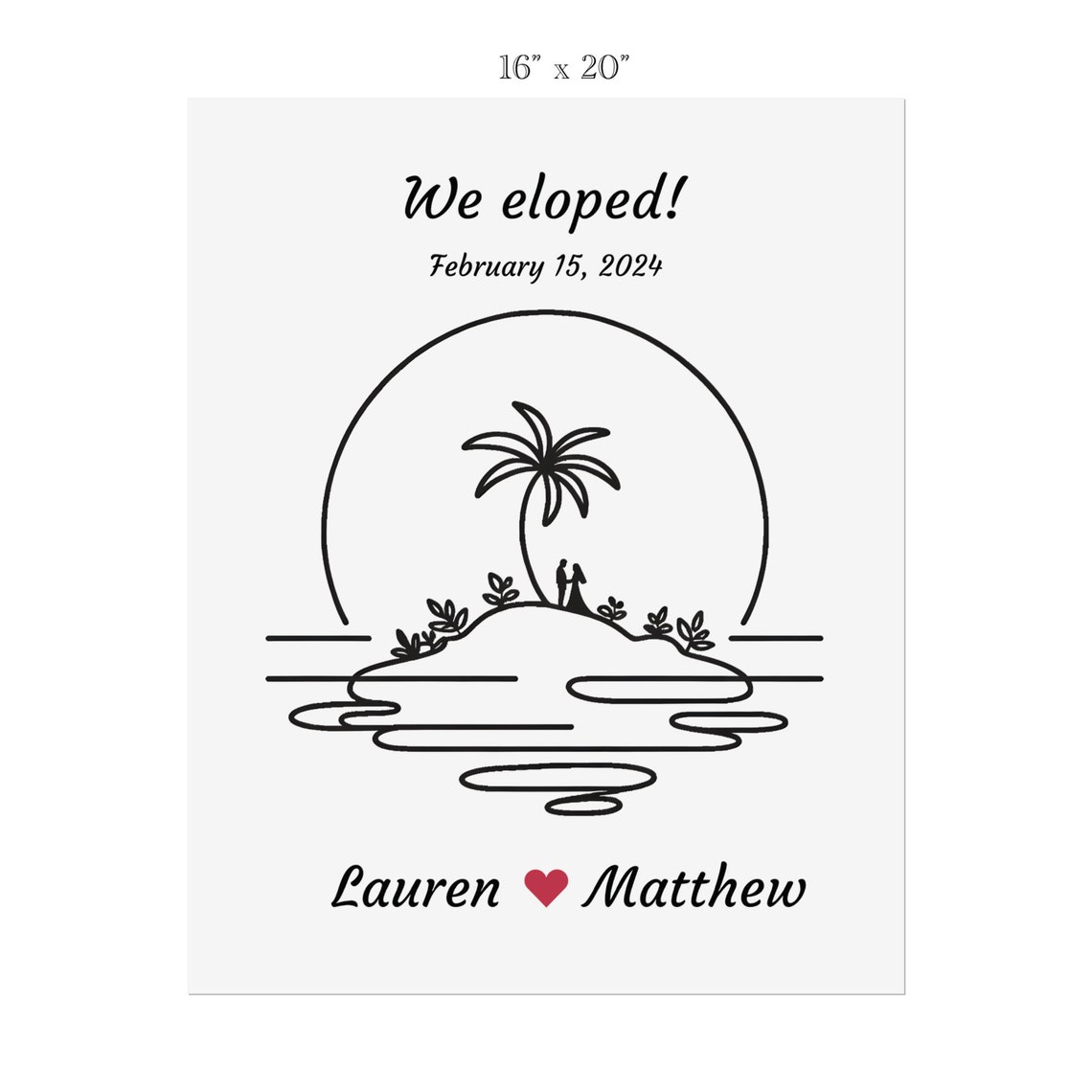 We Eloped Custom Print Line Art Illustration Elopement Announcement ...