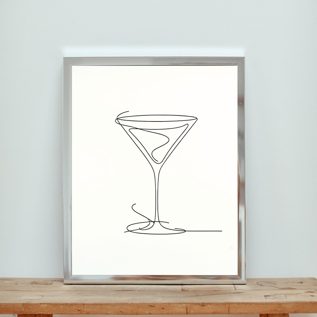 Martini Glass Line Art Print Minimalist Wall Art Home Decor Modern Wall ...