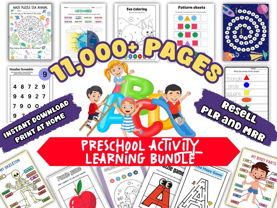 11,000+ Preschool Pre-k + Kindergarten Learning Bundle, Activity ...
