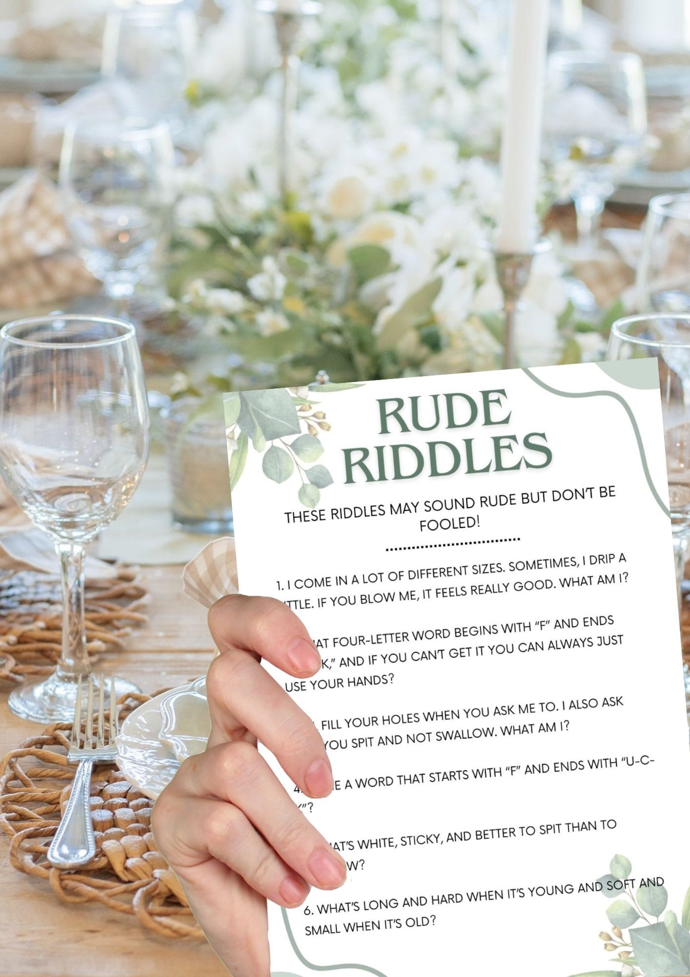 Rude Riddles - Hen Party Games - Bachelorette Party - Sage Green Theme ...