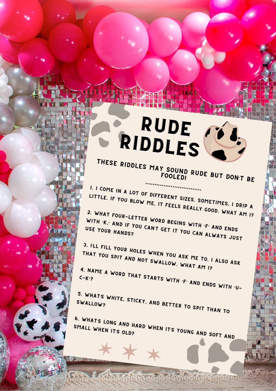 Rude Riddles Hen Party Game: Last Rodeo/cowgirl Bachelorette/hen Do ...
