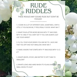 Rude Riddles - Hen Party Games - Bachelorette Party - Sage Green Theme ...