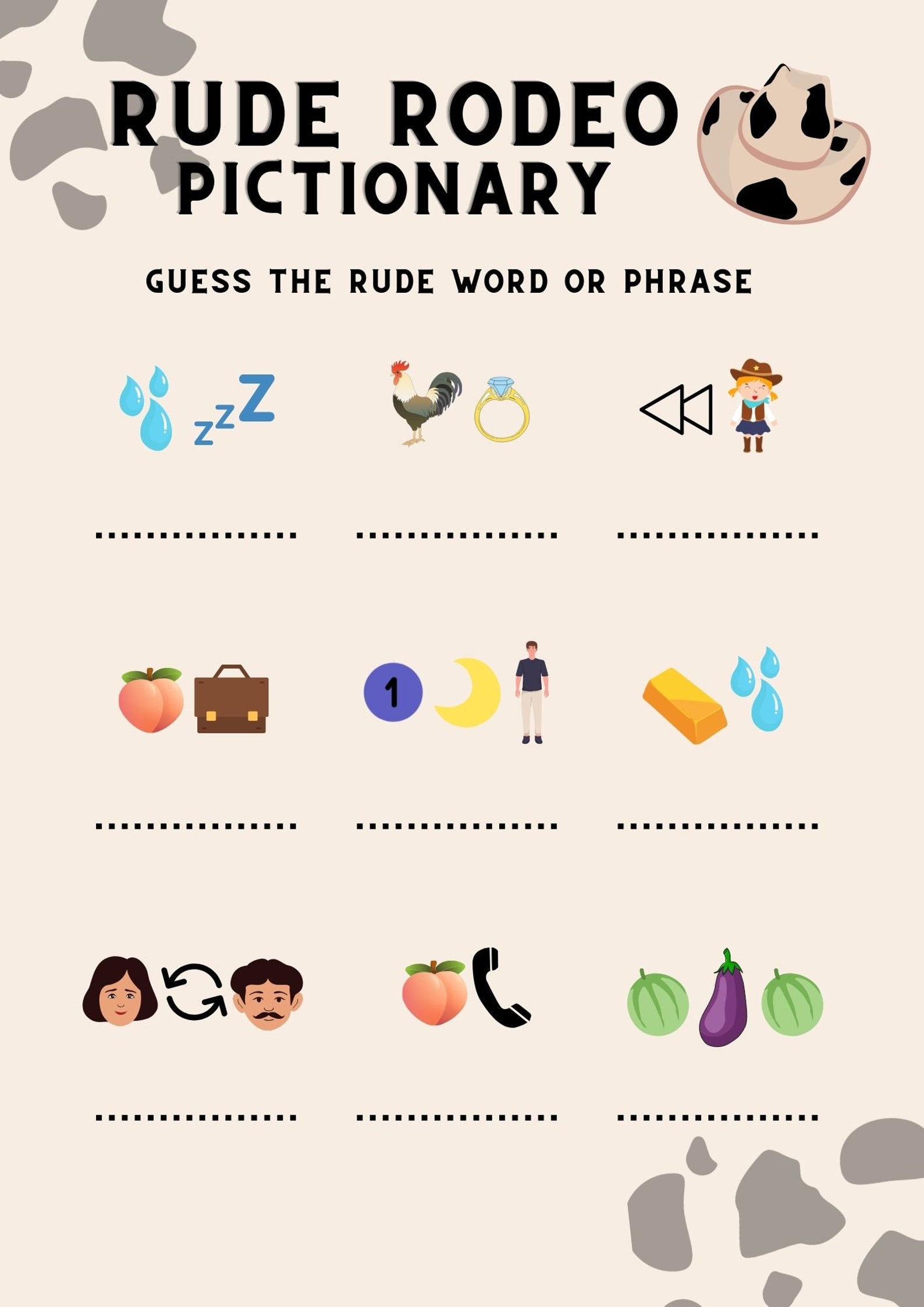 Rude Rodeo Pictionary- Hen Party Games - Bachelorette Party - Last ...