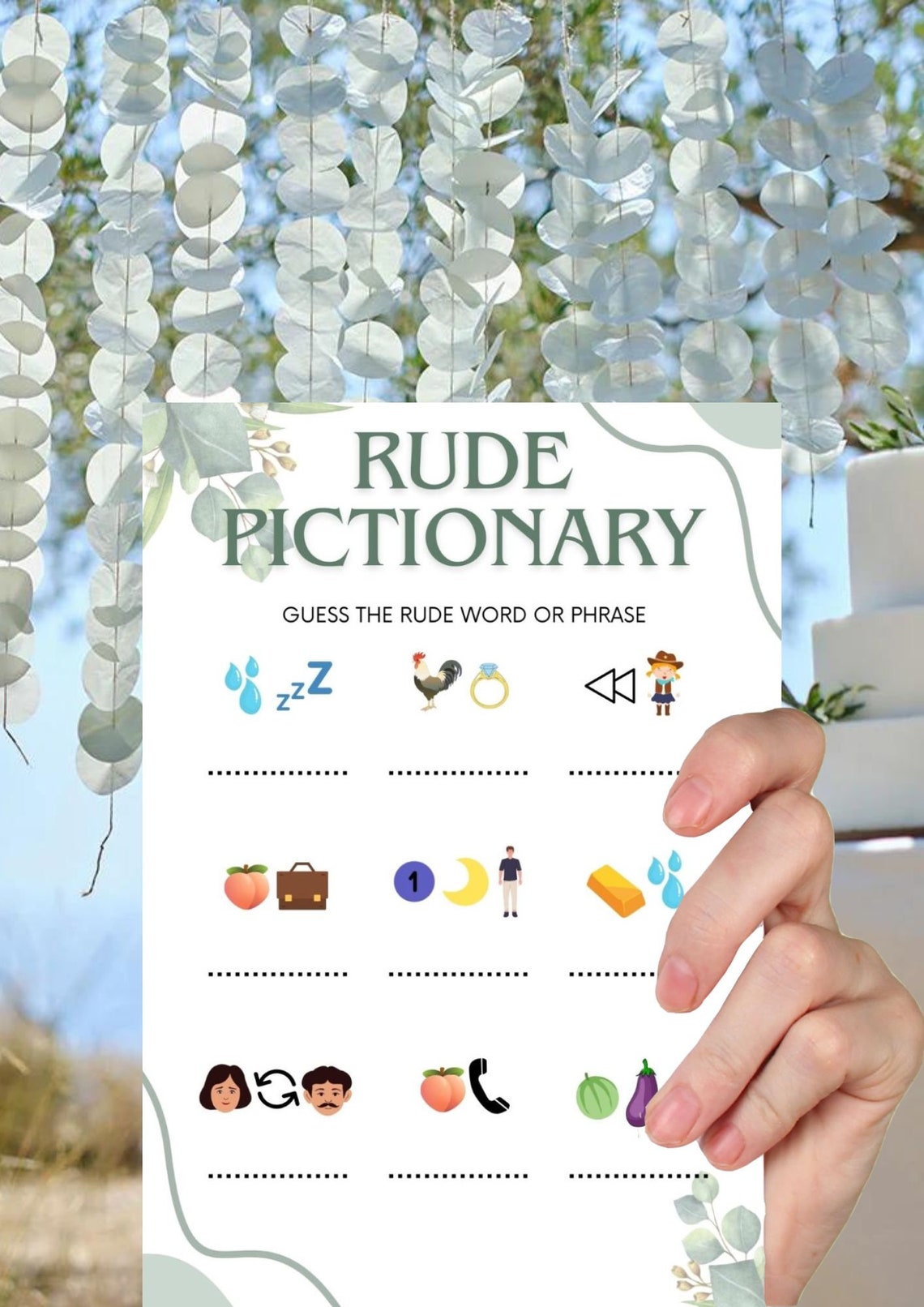 Rude Pictionary - Hen Party Games - Bachelorette Party - Sage Green ...
