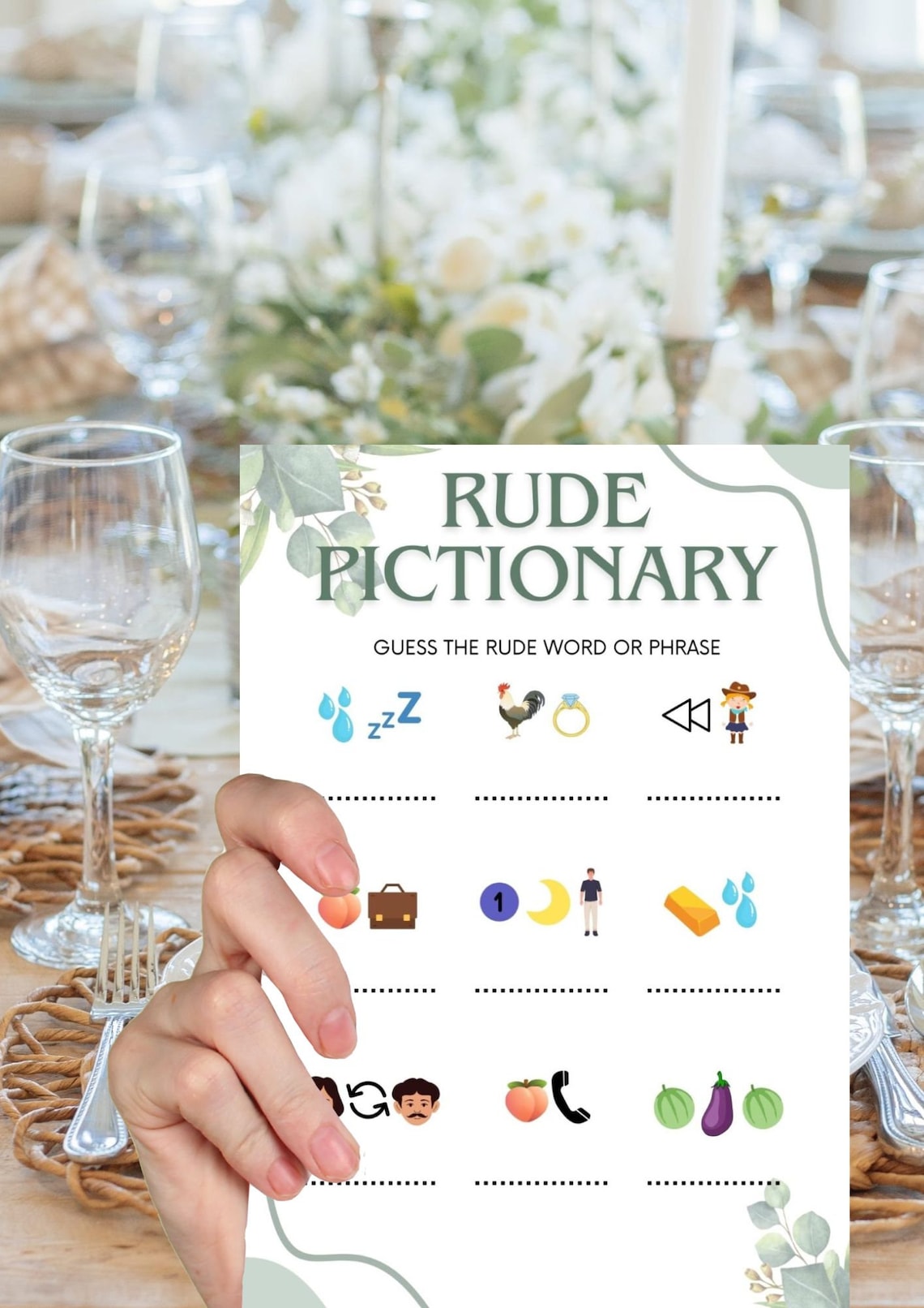Rude Pictionary - Hen Party Games - Bachelorette Party - Sage Green ...