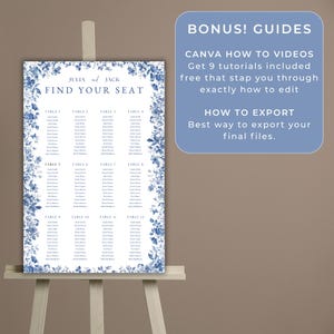 Dusty Blue Floral Wedding Seating Chart, Editable Chinoiserie Table ...