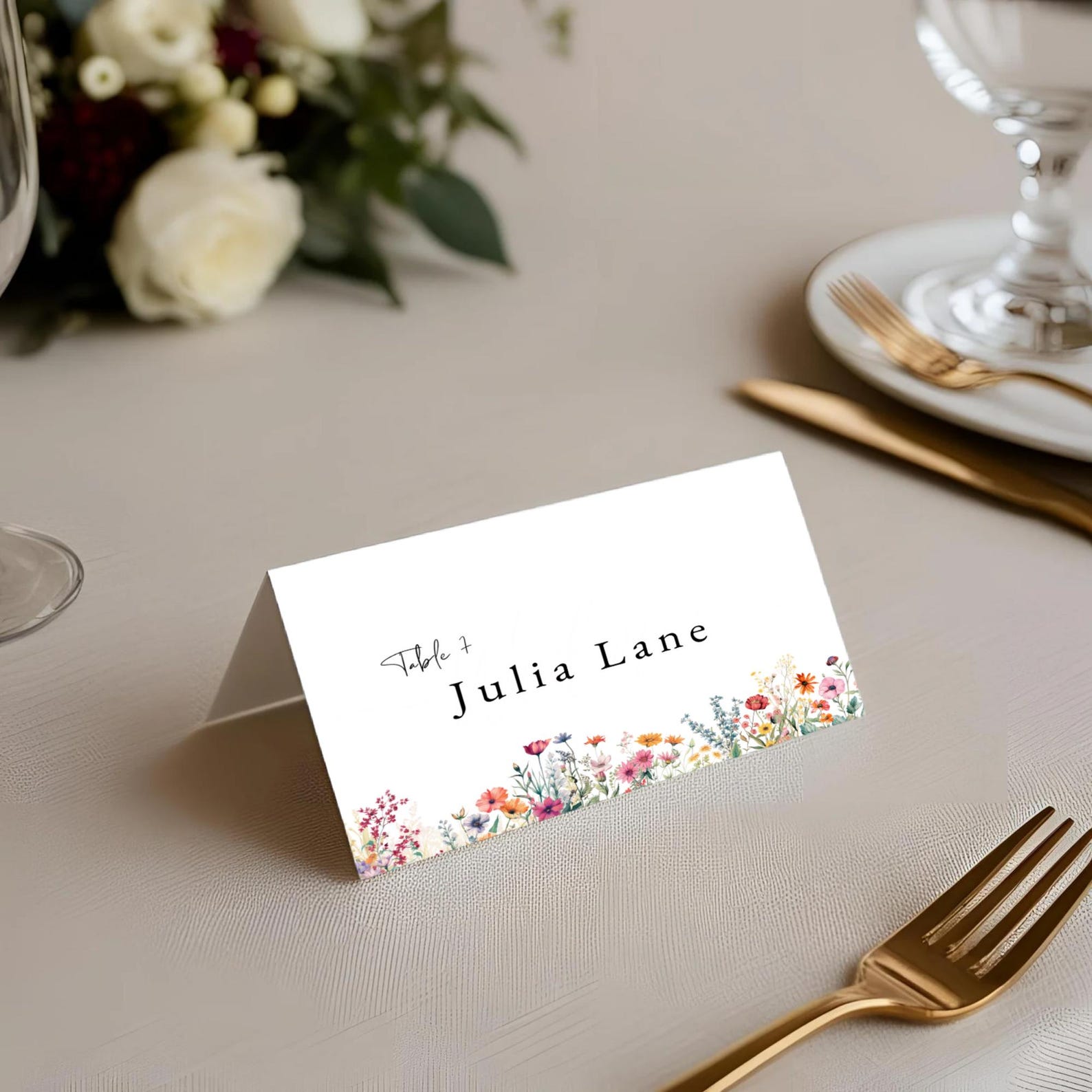 Wildflower Placecards for Weddings Template, Custom Floral Place Cards ...