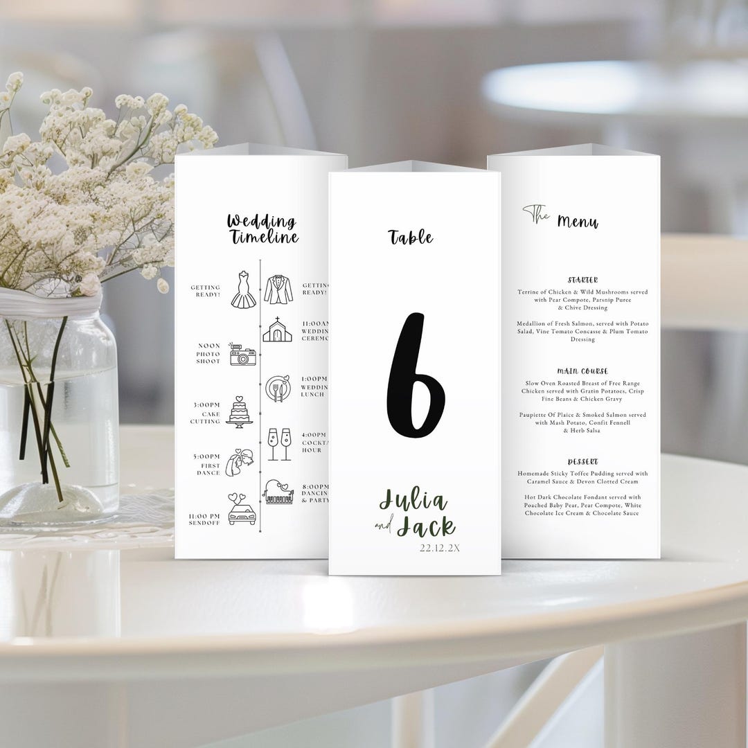 Trifold Wedding Program, Table Number & Menu, Wedding Ceremony Program ...