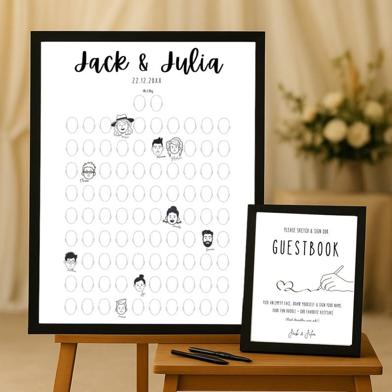 Draw Your Face Wedding Guest Book, Funny Keepsake (digital Template ...