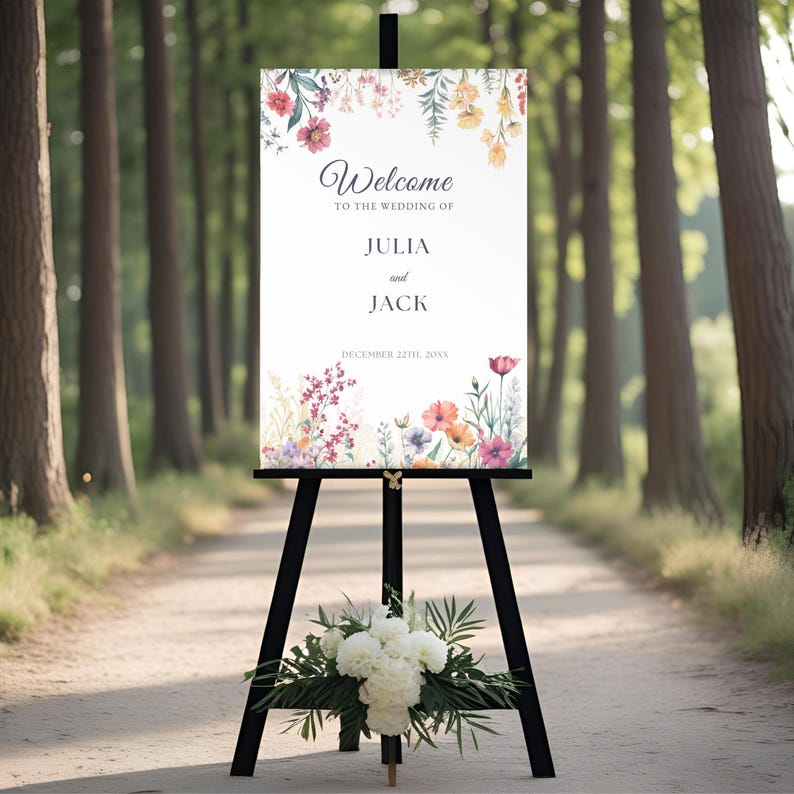 Wedding Welcome Wildflower Sign Template, Boho Floral Board, Editable ...
