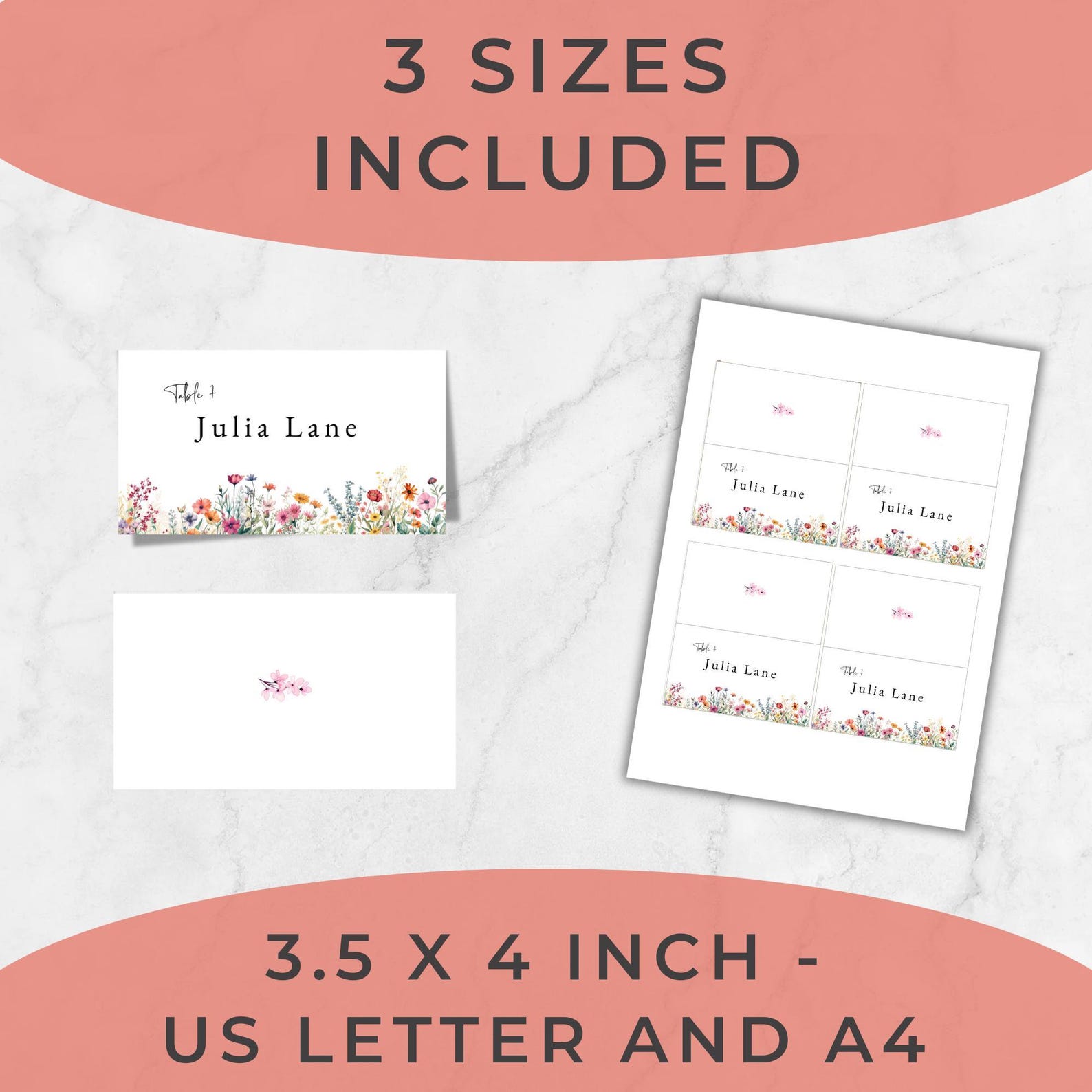 Wildflower Placecards for Weddings Template, Custom Floral Place Cards ...
