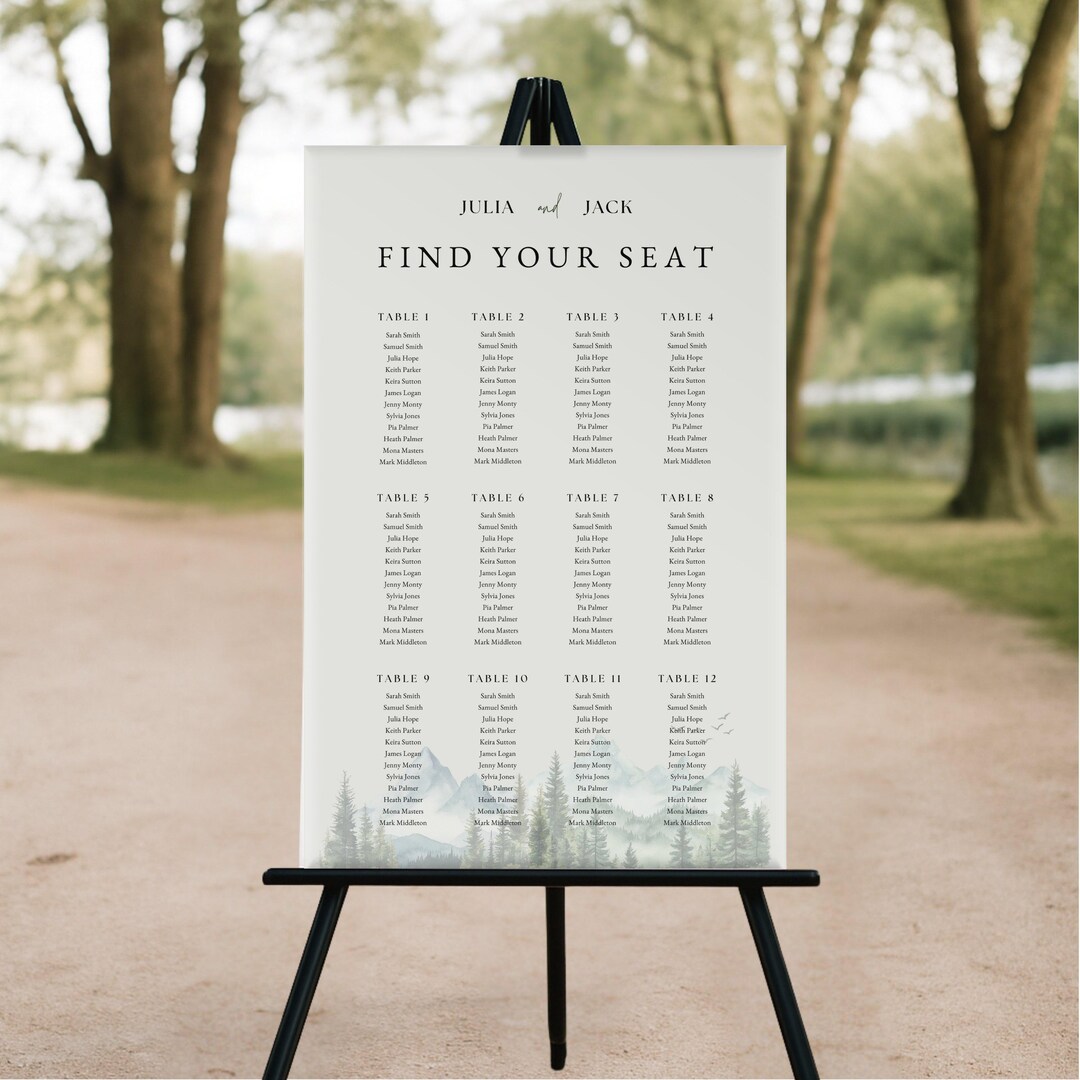 Mountain Theme Wedding Seating Chart, Custom Rustic Decor, Editable ...