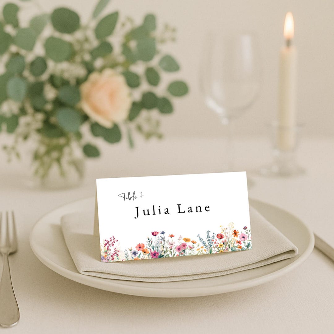 Wildflower Placecards for Weddings Template, Custom Floral Place Cards ...