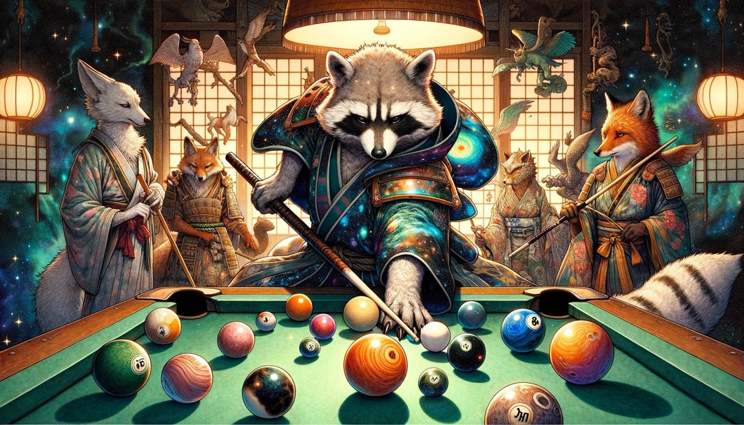 Samurai Raccoon Art Print, Ghibli Racoon Samurai Poster - Retro Poster ...