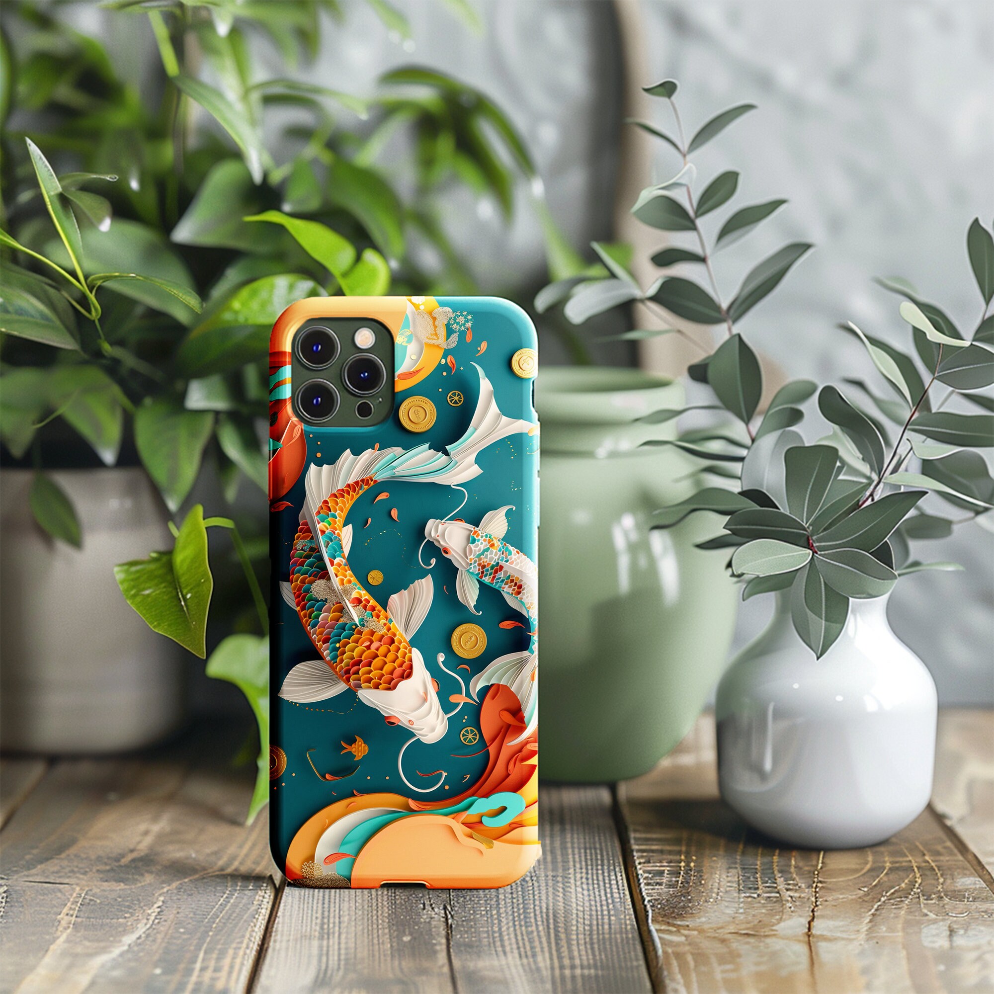 Two Golden Carp Leaping Out of the Water in the Papercut Art Style for ...