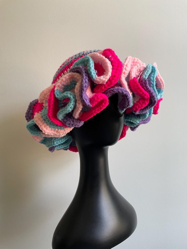 Multicolor Crochet Dramatic Ruffle Hat - Etsy