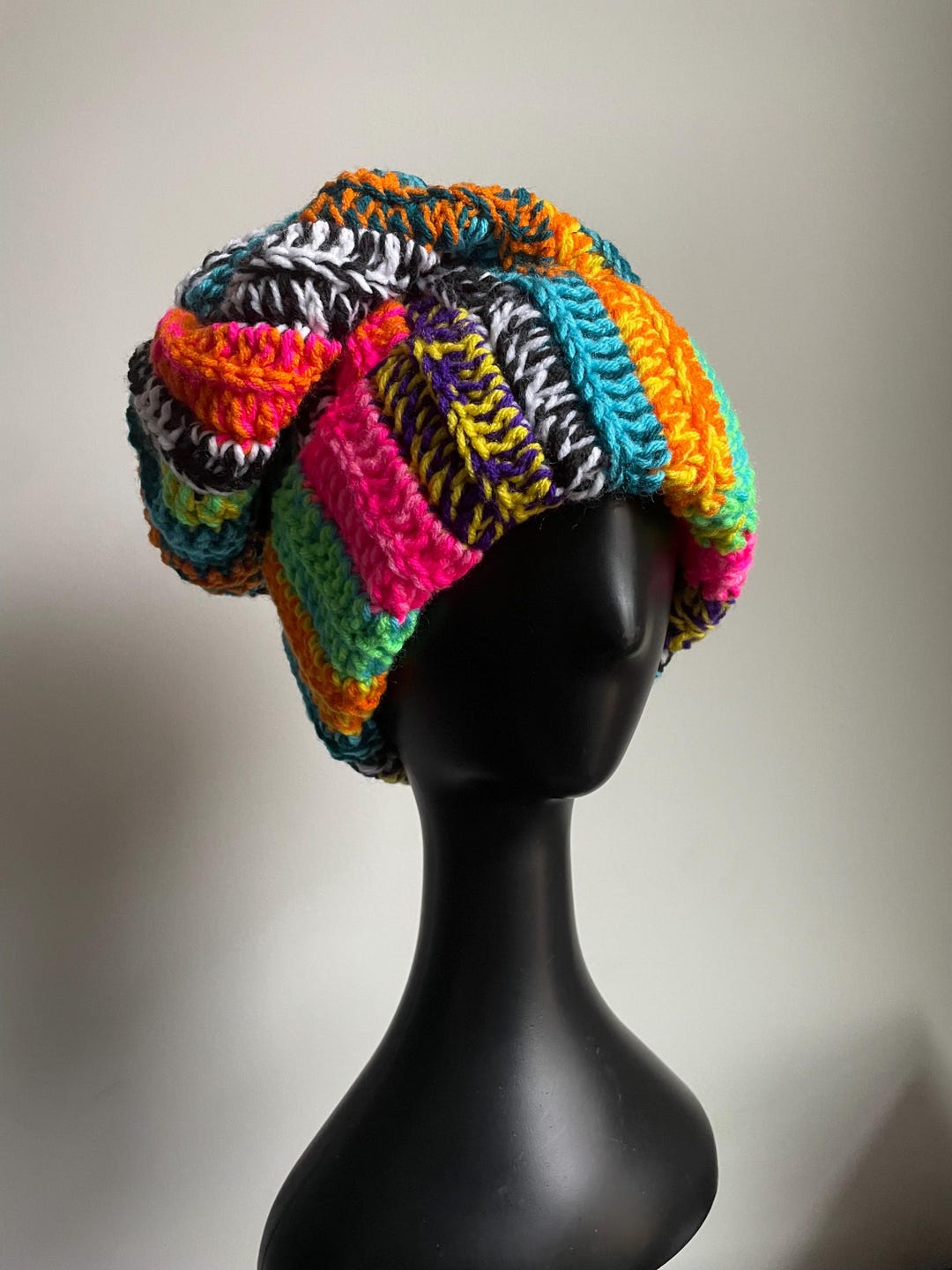 Slouchy Crochet Chunky Scrap Yarn Beanie - Etsy