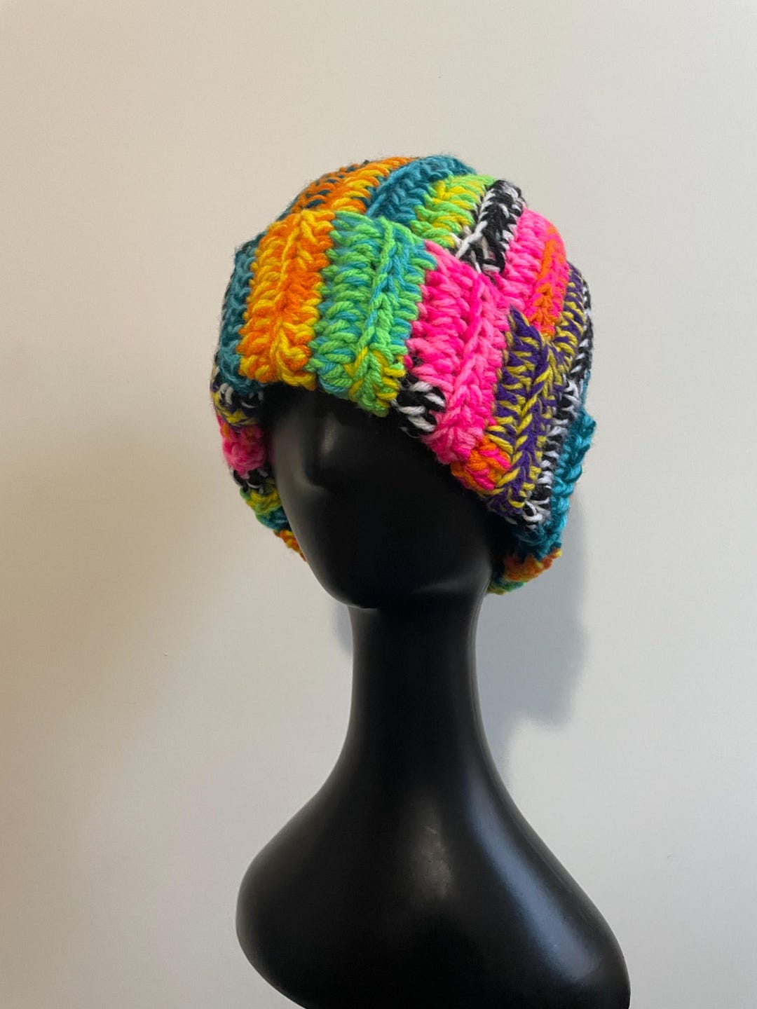 Crochet Chunky Scrap Yarn Beanie - Etsy