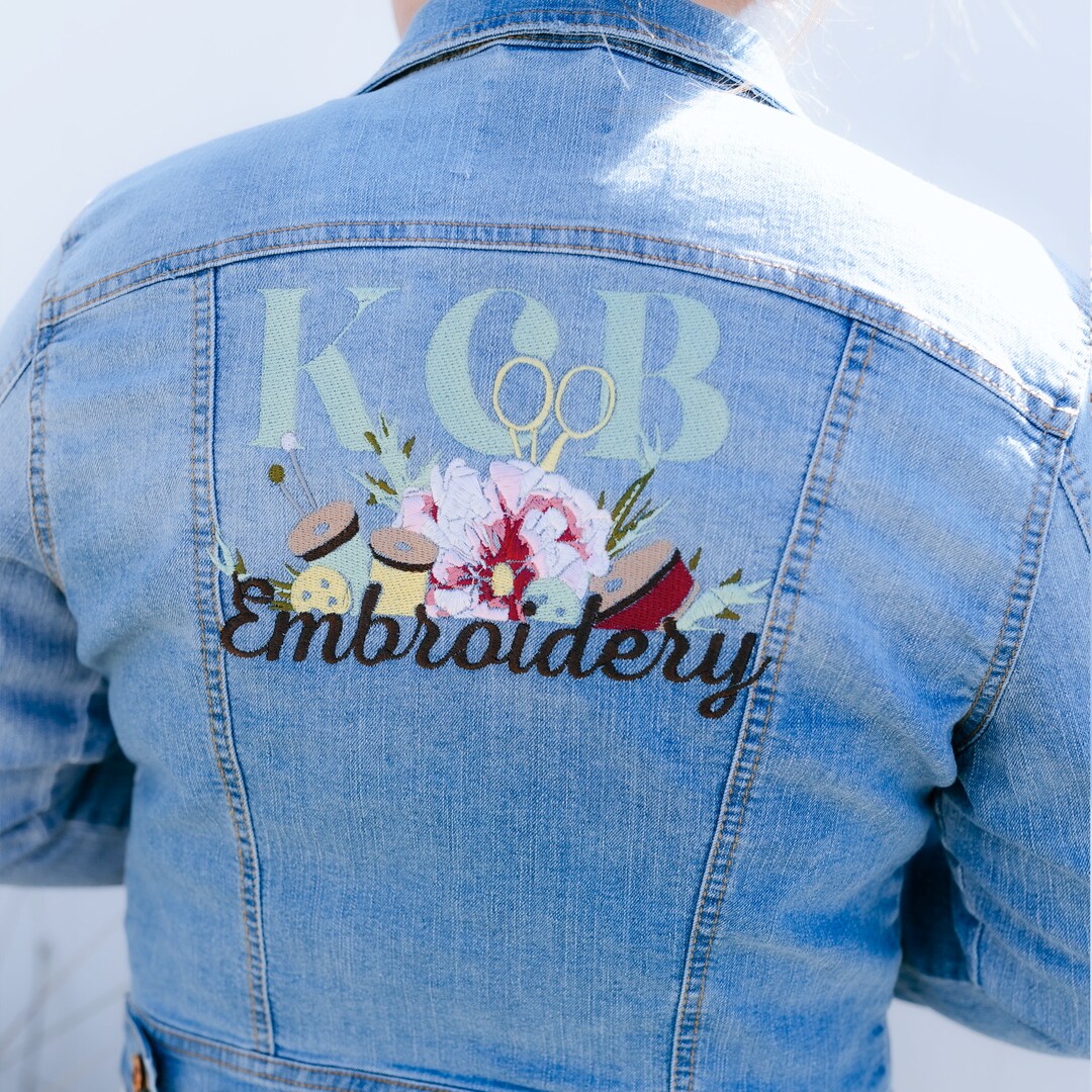 Custom Embroidered Logo Text Denim Jacket, Embroidered Business Logo ...