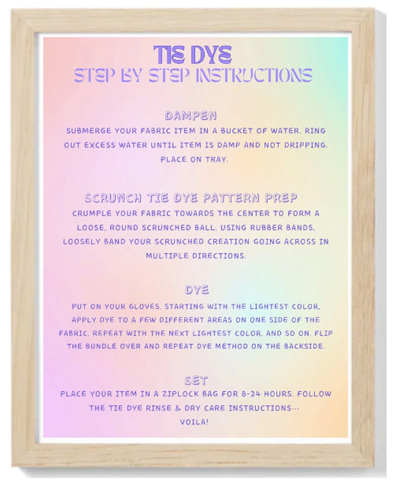 Tie Dye Instructions Bundle: Party Theme, Care Tags (digital Download ...