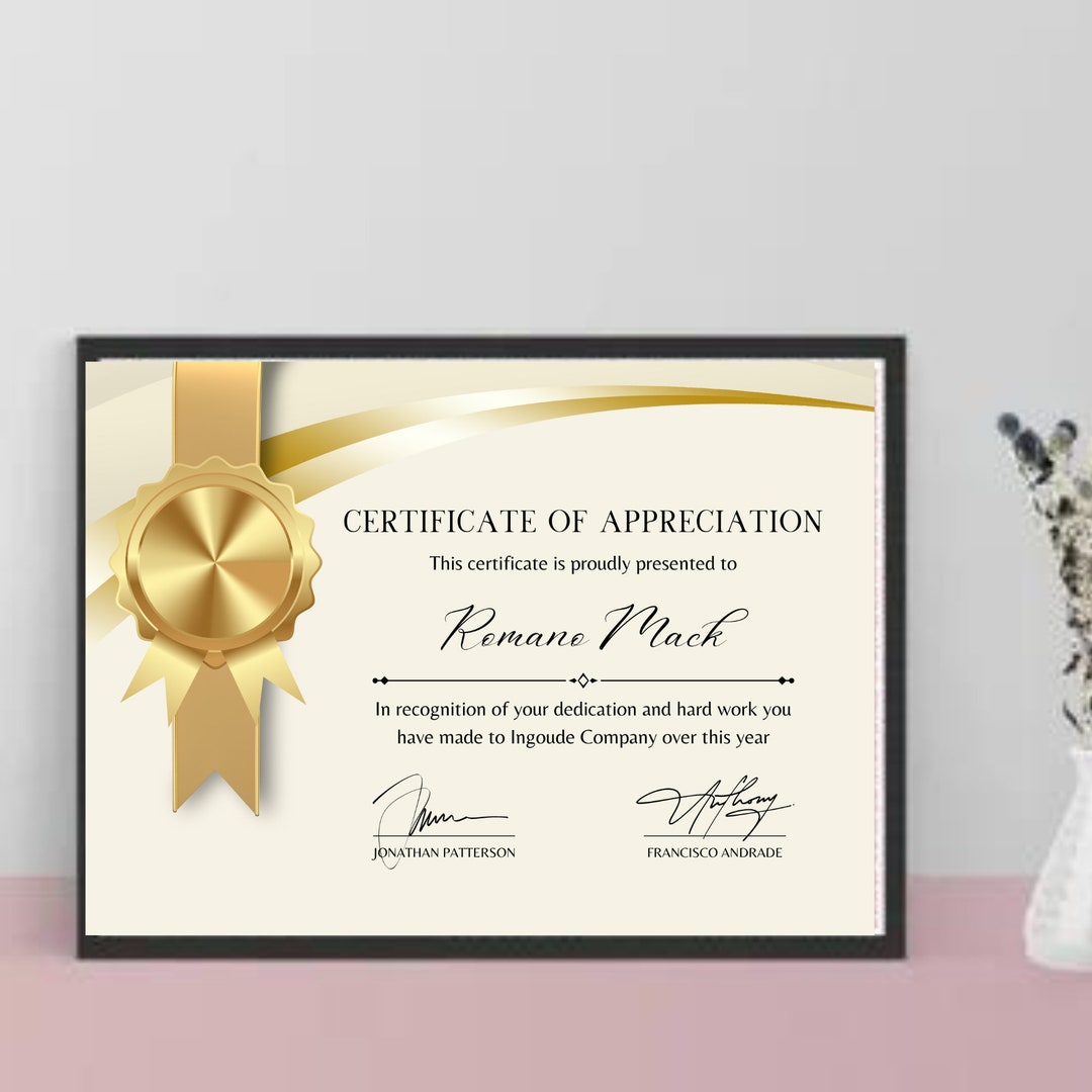 Elegant Certificate of Appreciation | Office Wall Decor |recognition ...