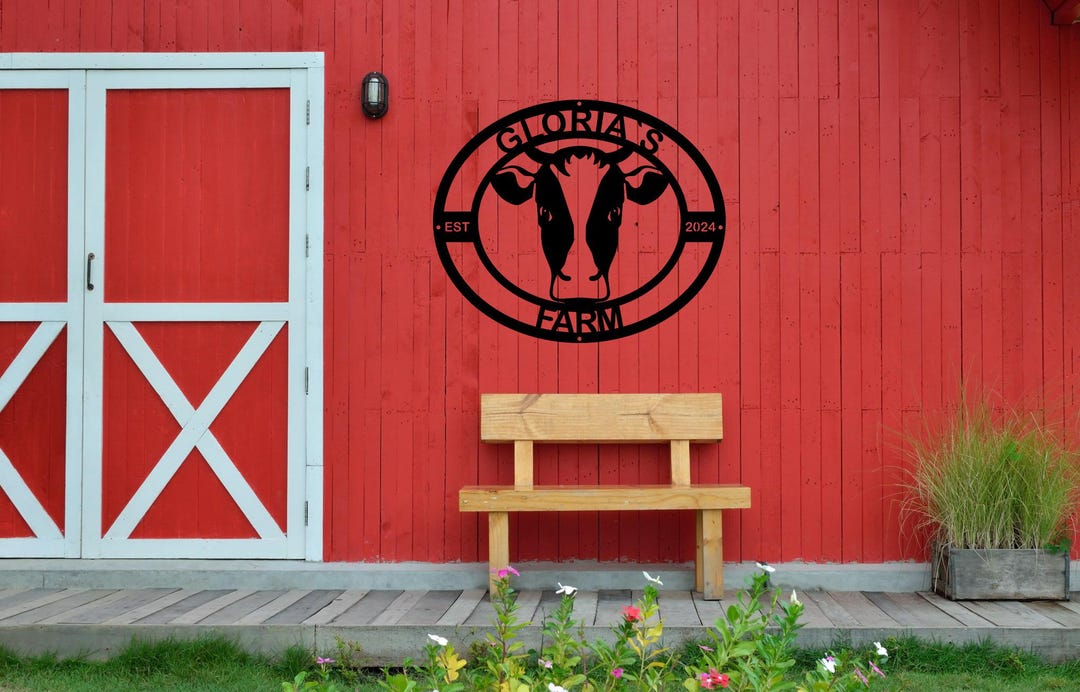 Cow Farm Sign, Custom Metal Ranch Name Sign, Cow and Calf Outdoor Sign ...