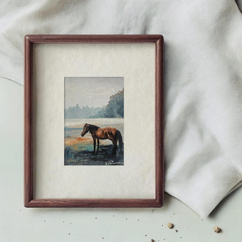 Original Hand-painted Horse Fine Art Print – Moody Pastoral Landscape ...