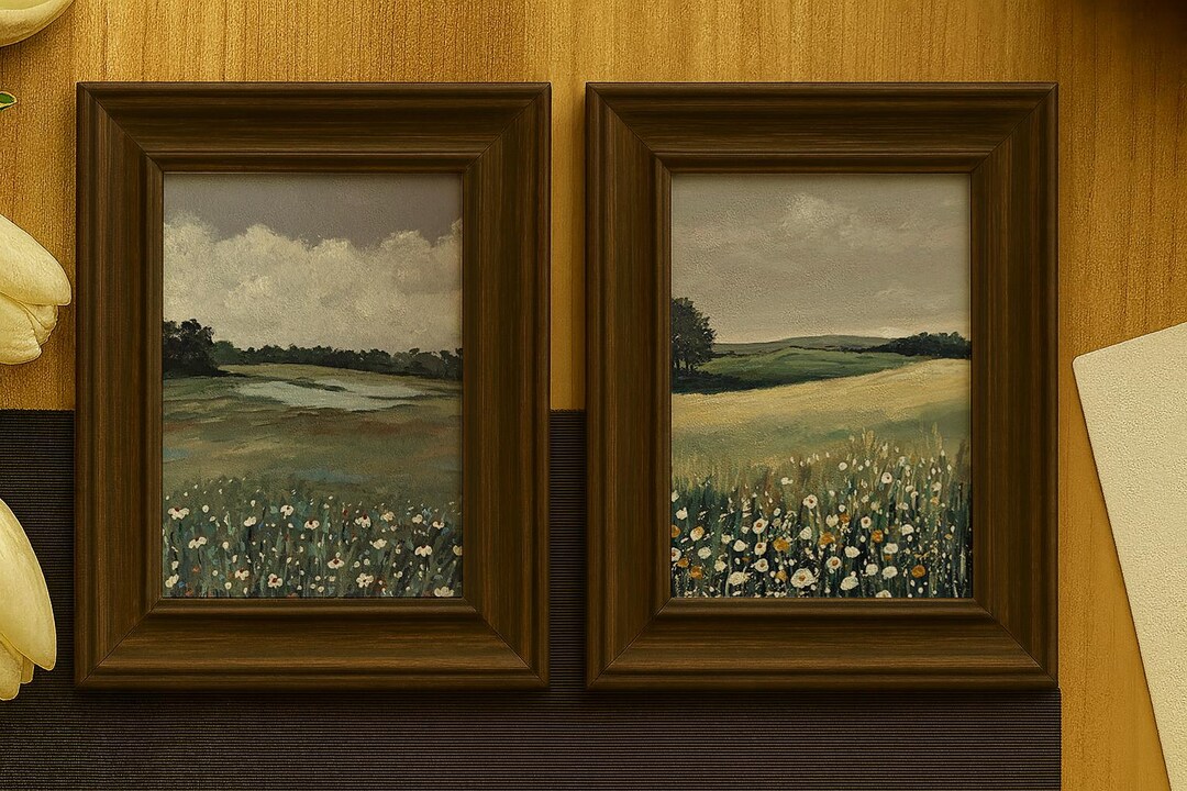 Set of 2 Hand-painted Meadow Fine Art Prints – Moody Landscape Wall Art ...