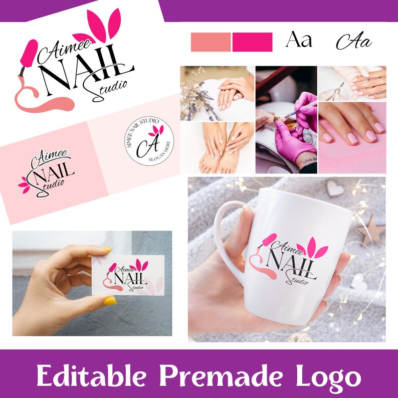 Editable Nail Salon Logo: Chic Design for Branding on Canva, Premade ...