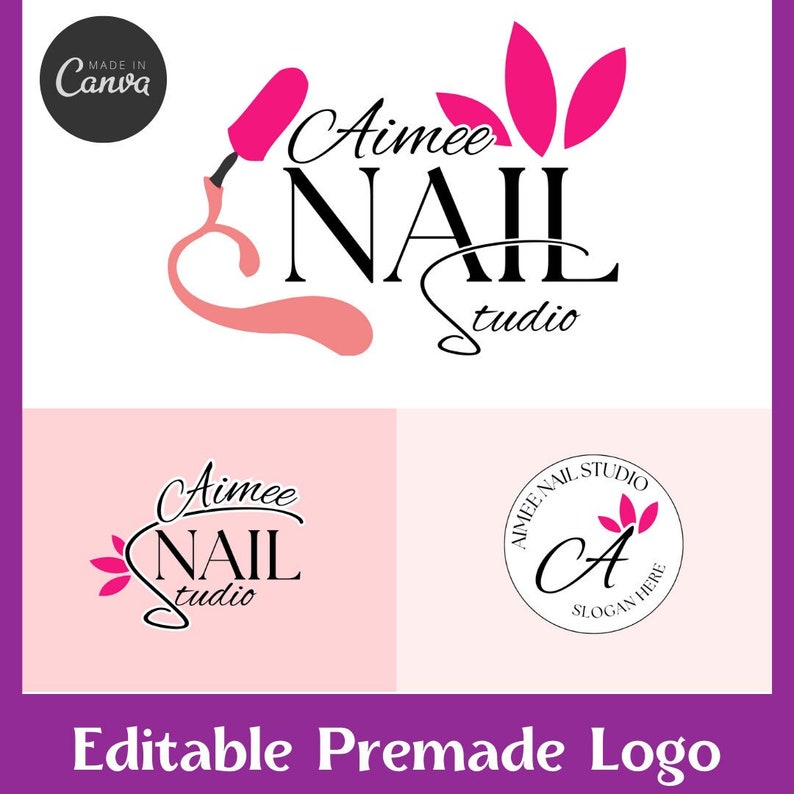 Editable Nail Salon Logo: Chic Design for Branding on Canva, Premade ...