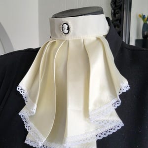 Cream Satin & Lace Jabot Cravat Cameo Victorian Ruffle Neck Frill ...