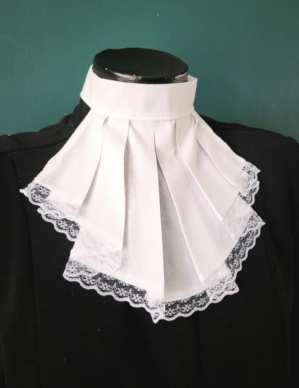 White Cotton Jabot Cravat With Lace Neck Frill Victorian Steampunk ...