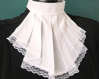 White Cotton Jabot Cravat Neck Frill With Lace Edge Victorian Steampunk ...