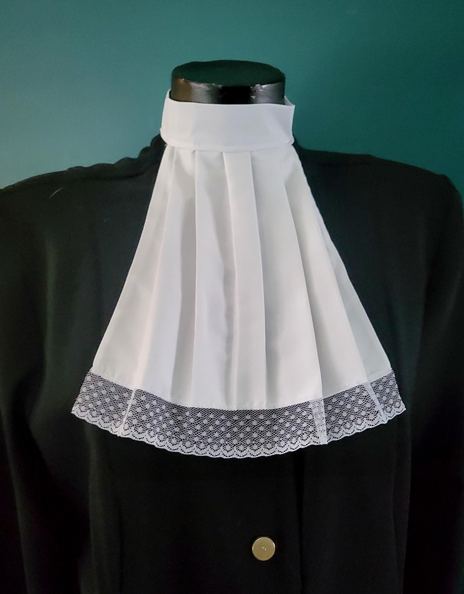 White Cotton Jabot Cravat Neck Frill With Lace Edge Victorian Steampunk ...