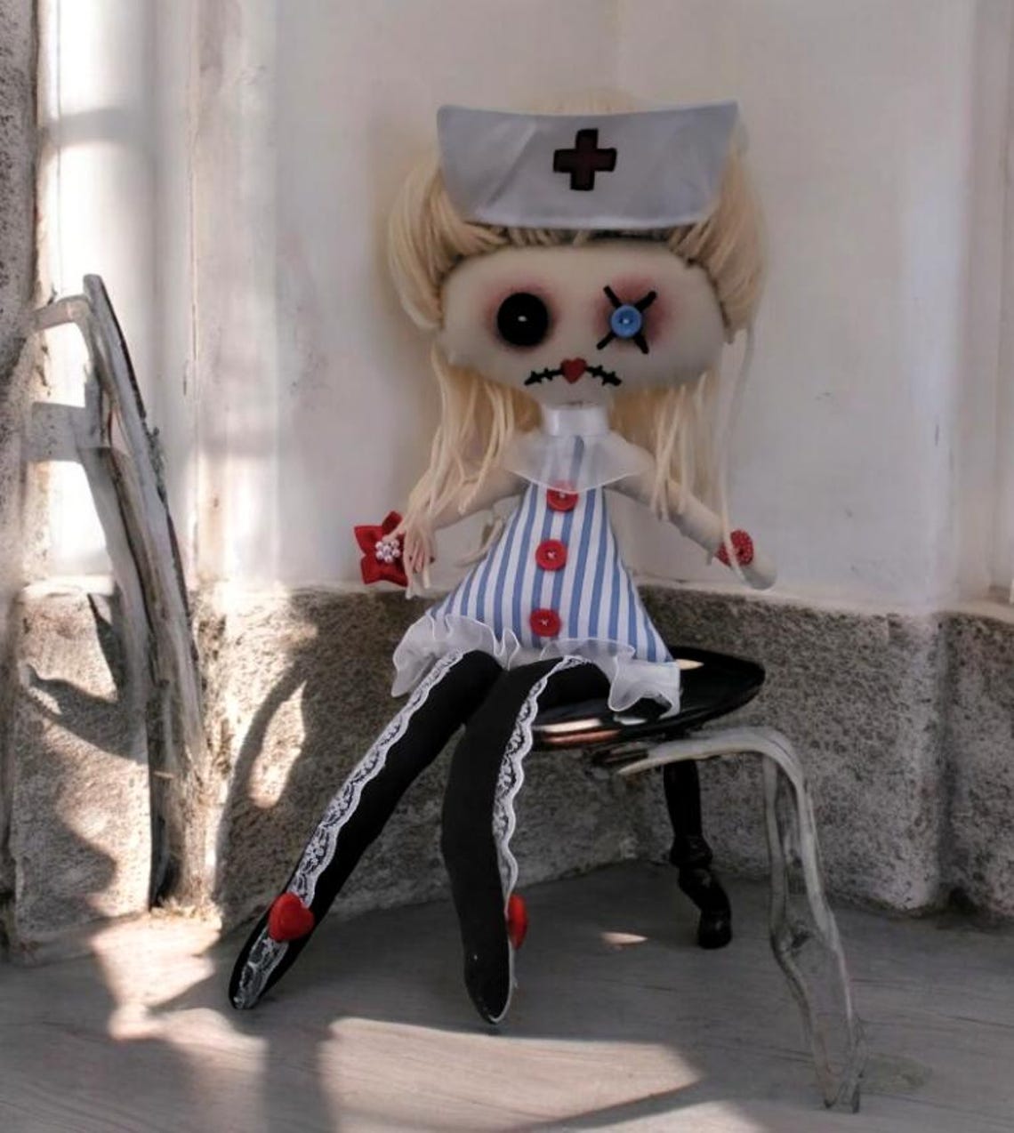 Handmade Gothic Art Doll: Creepy Nurse Ragdoll, Collectible Freaky Gift ...