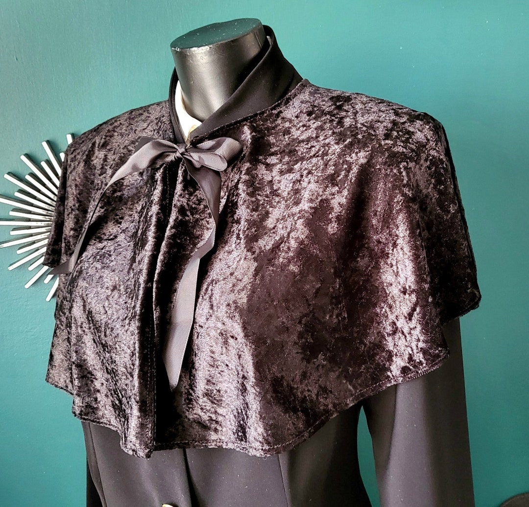 Black Crushed Velvet Cape With Ribbon Ties Victorian Steampunk Wedding ...