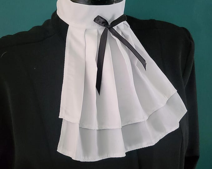 White Cotton Jabot Cravat Neck Frill With Black Satin Bow Victorian ...