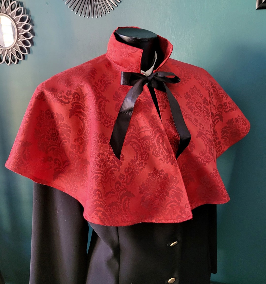 Deep Red Jacquard Damask With Black Ribbon Victorian Steampunk Wedding ...