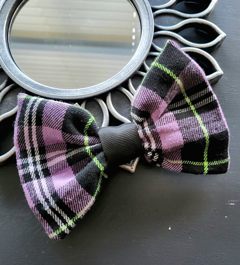 Purple Black Tartan Check Big Hair Bow Gothic Party Punk Emo Funky ...