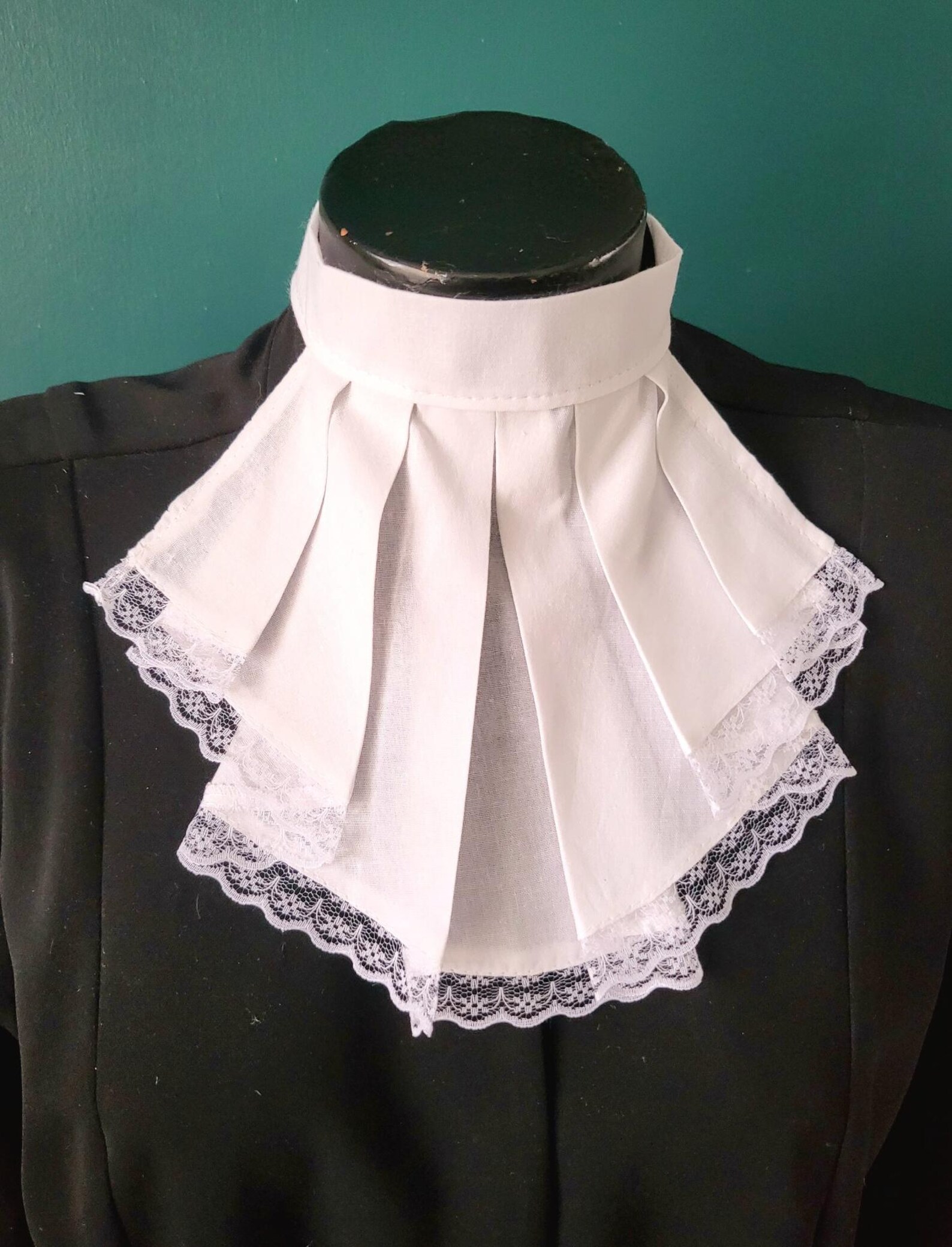 White Cotton Jabot Cravat With Lace Neck Frill Victorian Steampunk ...