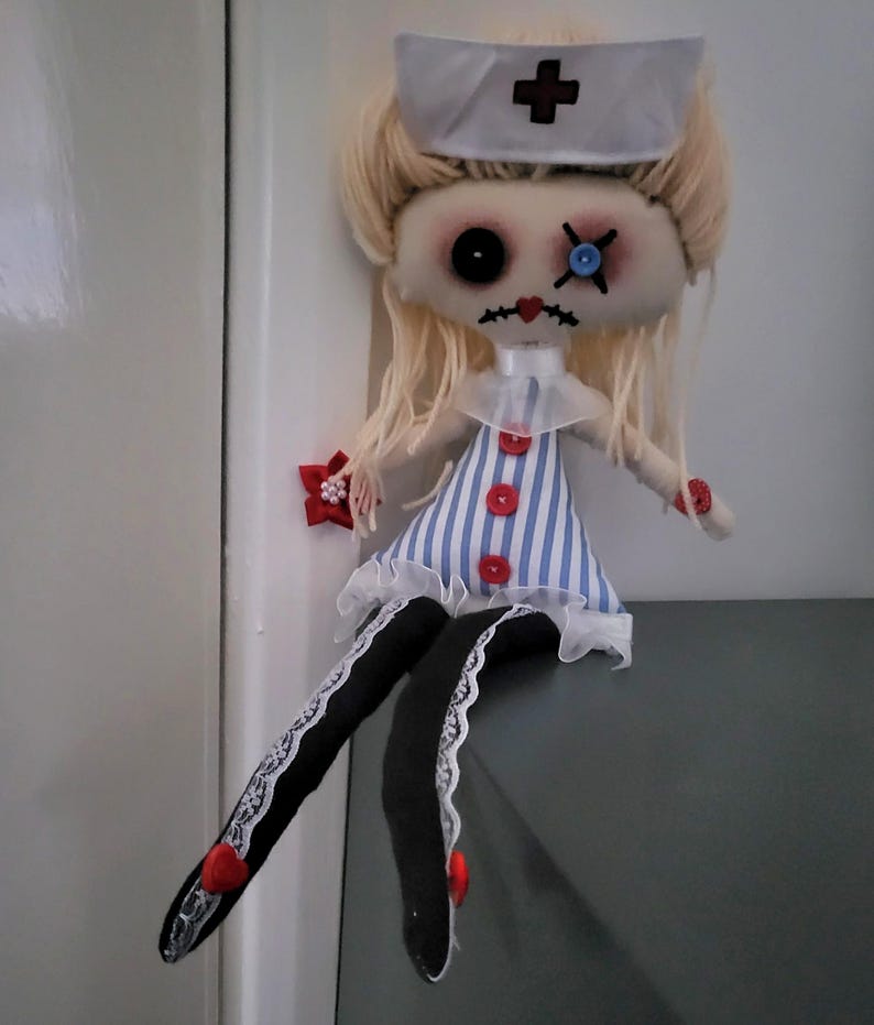 Handmade Gothic Art Doll: Creepy Nurse Ragdoll, Collectible Freaky Gift ...