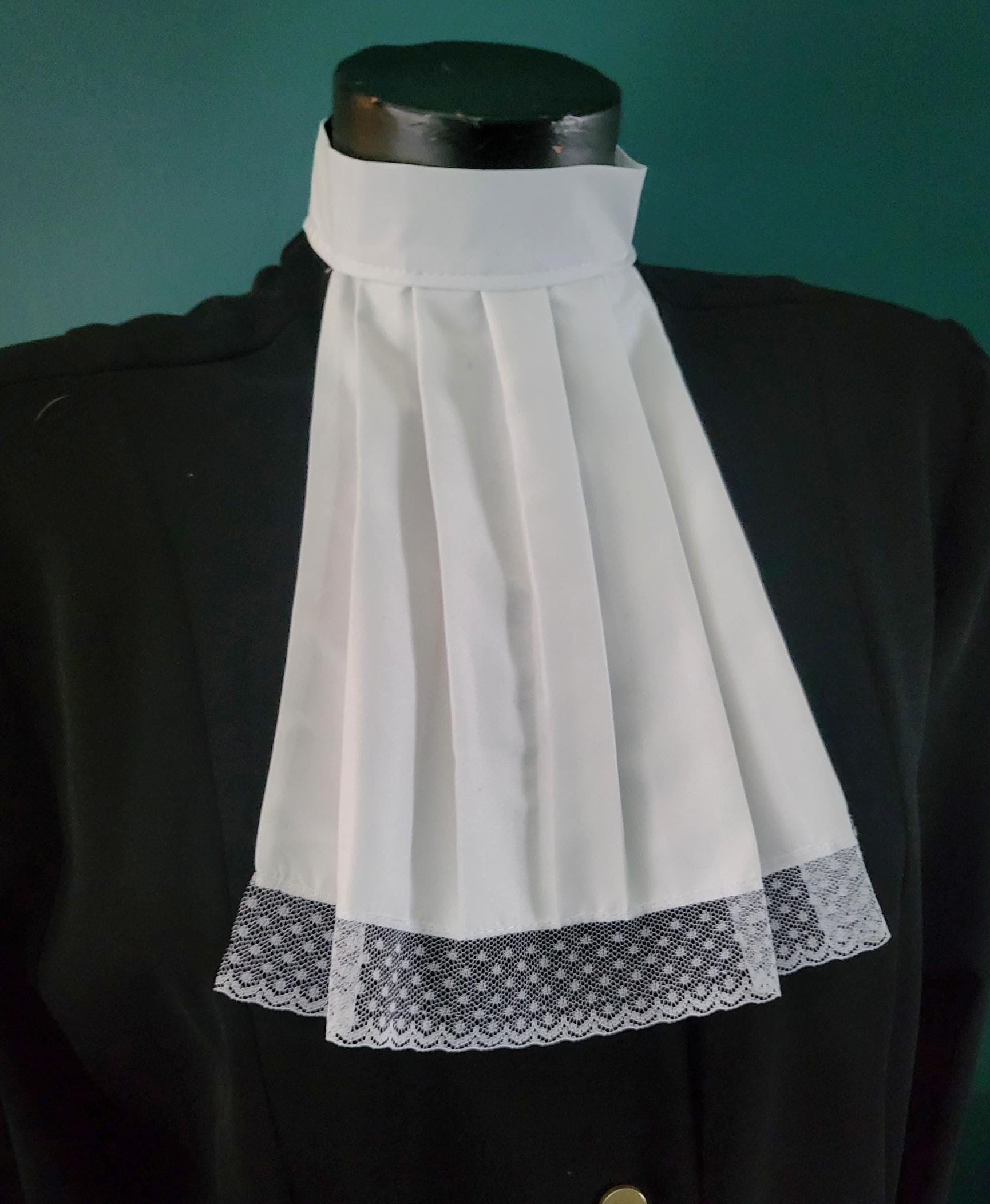 White Cotton Jabot Cravat Neck Frill With Lace Edge Victorian Steampunk ...