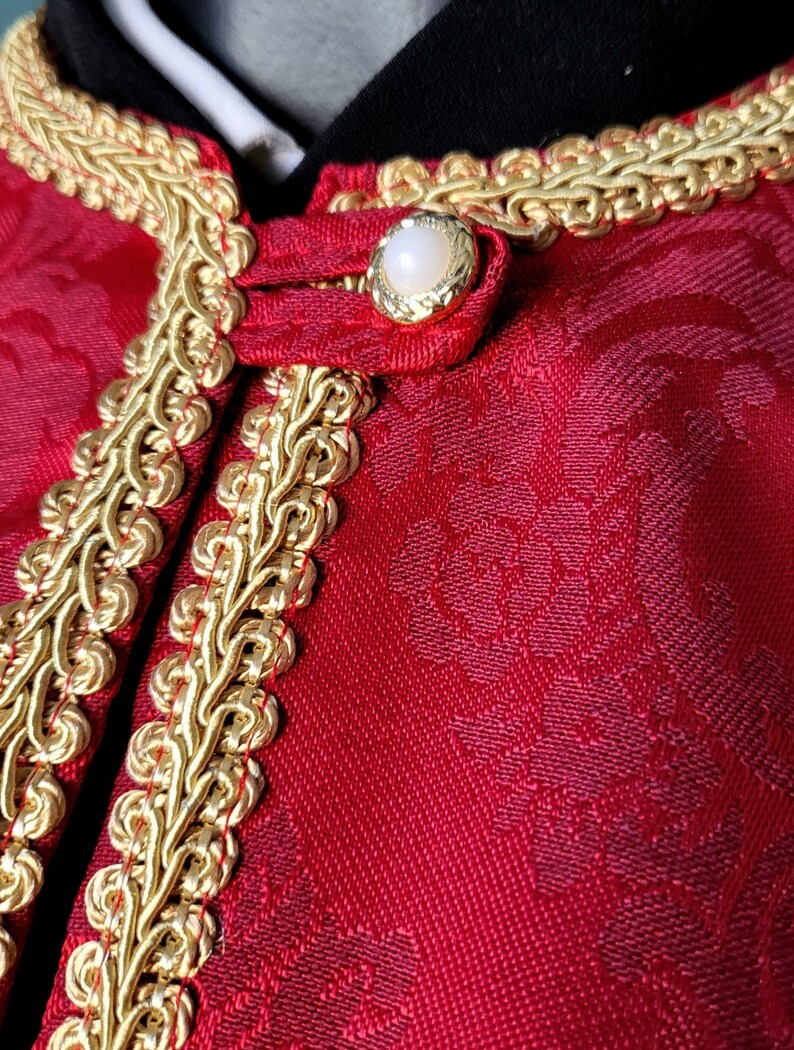 Deep Red Jacquard Damask With Gold Braid Victorian Steampunk Wedding ...