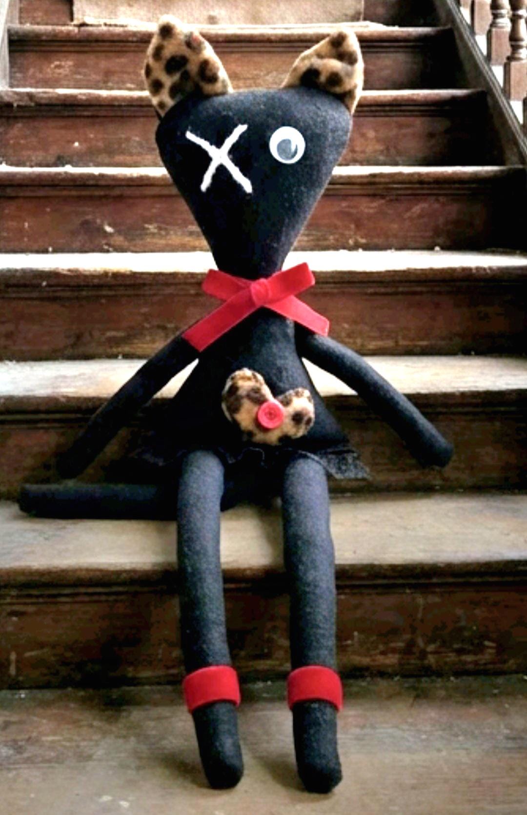 Gothic Art Doll Black Cat : 35cm Handmade Creepy Ragdoll, Leopard Heart ...