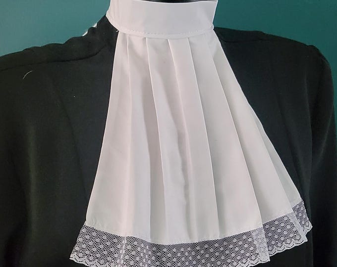 White Cotton Jabot Cravat Neck Frill With Lace Edge Victorian Steampunk ...