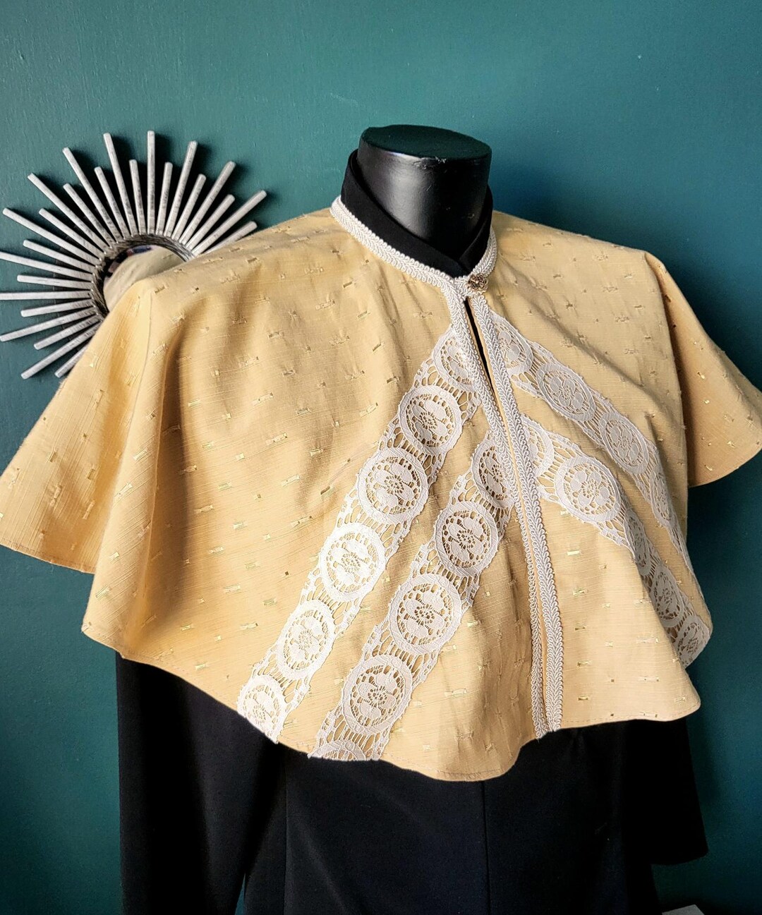 Gold Jacquard Cape With Wide Lace Detail Braid Victorian Steampunk ...